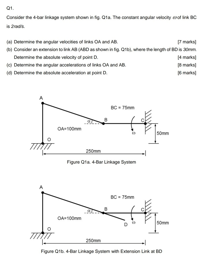 Solved Q1. Consider the 4-bar linkage system shown in fig. | Chegg.com