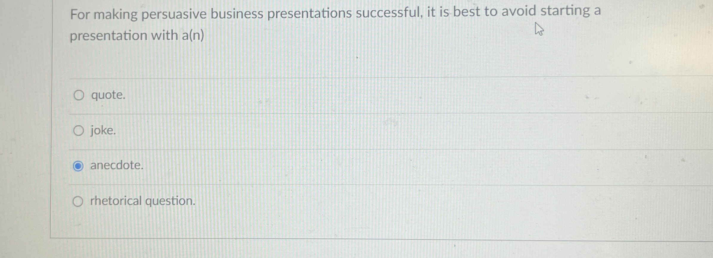 Solved For making persuasive business presentations | Chegg.com