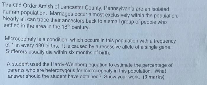 Solved The Old Order Amish of Lancaster County, Pennsylvania | Chegg.com