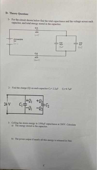Solved D- Theory Question: 1- For the circuit shown below | Chegg.com