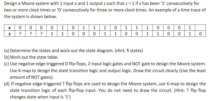 Solved Design a Moore system with 1 ﻿input x ﻿and 1 ﻿output | Chegg.com