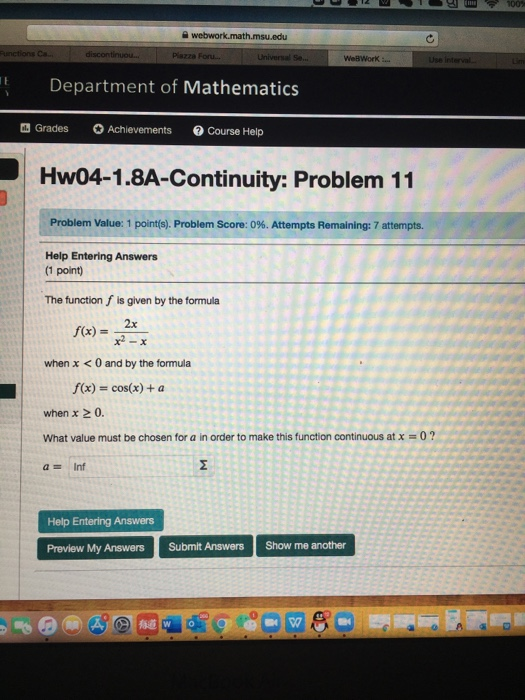 Solved webwork.math.msu.edu Punctions ca discontinuou.. | Chegg.com
