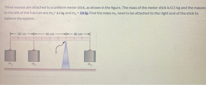 Solved Three masses are attached to a uniform meter stick, | Chegg.com