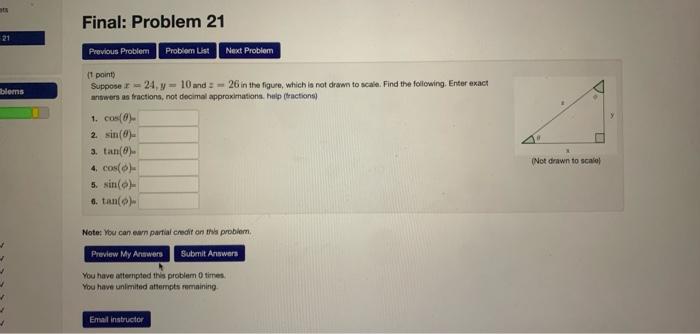 Solved (1 point) Suppose x=24,y=10 and z=26 in the figure, | Chegg.com