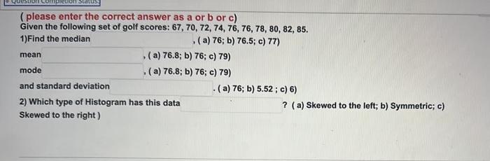 Solved stion completion Status. (please enter the correct | Chegg.com