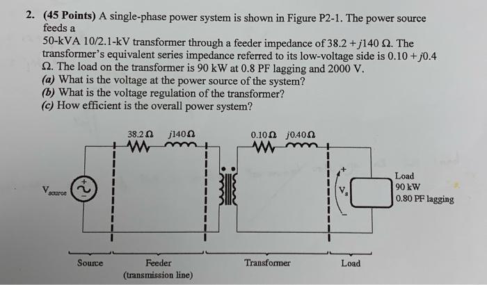 Solved 2. (45 Points) A single-phase power system is shown | Chegg.com