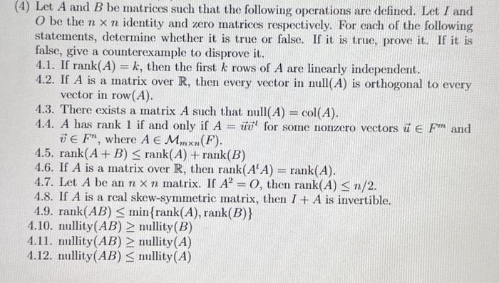 Solved (4) Let A and B be matrices such that the following | Chegg.com