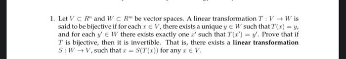 Solved 1 Let V⊂rn And W⊂rm Be Vector Spaces A Linear