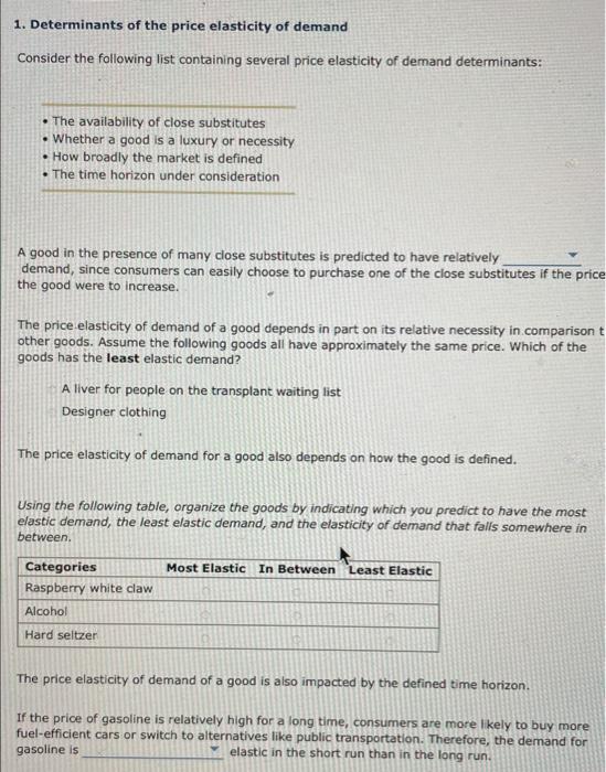 Solved 1. Determinants of the price elasticity of demand | Chegg.com