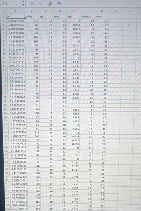 Solved lw=β0+β1ability+β2age+β3educ+β4expr+U, where ability | Chegg.com