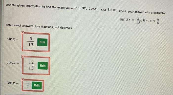 Solved Use the given information to find the exact value of | Chegg.com