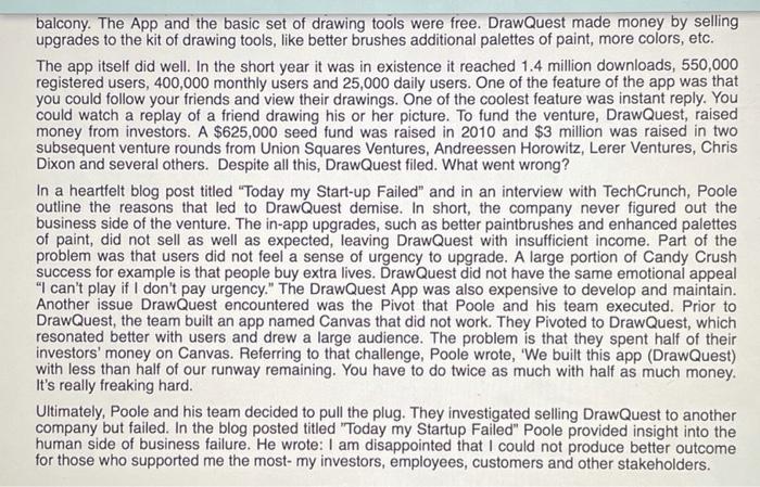 Solved Case study DrawQuest was launched in February 2013 by | Chegg.com