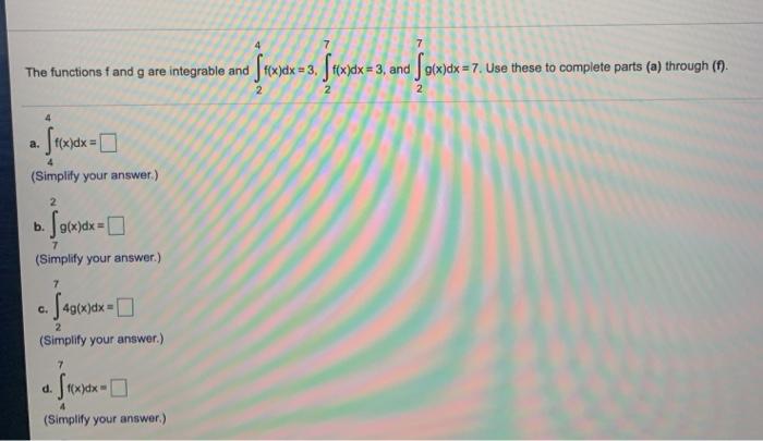 Solved the functions f and g are integrable and. use these | Chegg.com