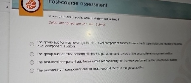 Solved Post-course assessmentIn a multi-tiered audit, which | Chegg.com