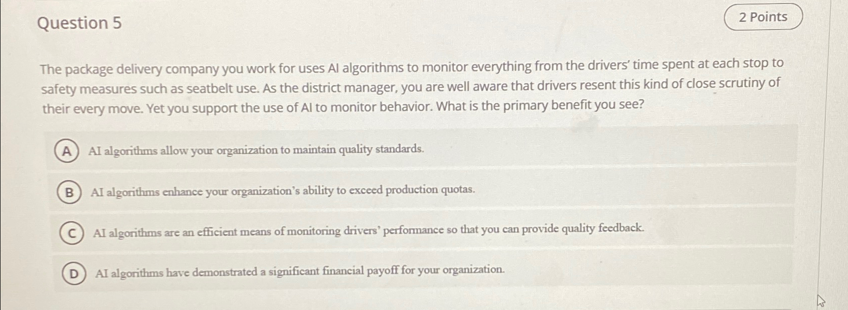 Solved Question 52 ﻿PointsThe package delivery company you | Chegg.com
