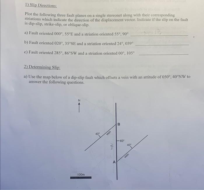 1) Slip Directions: Plot the following three fault | Chegg.com