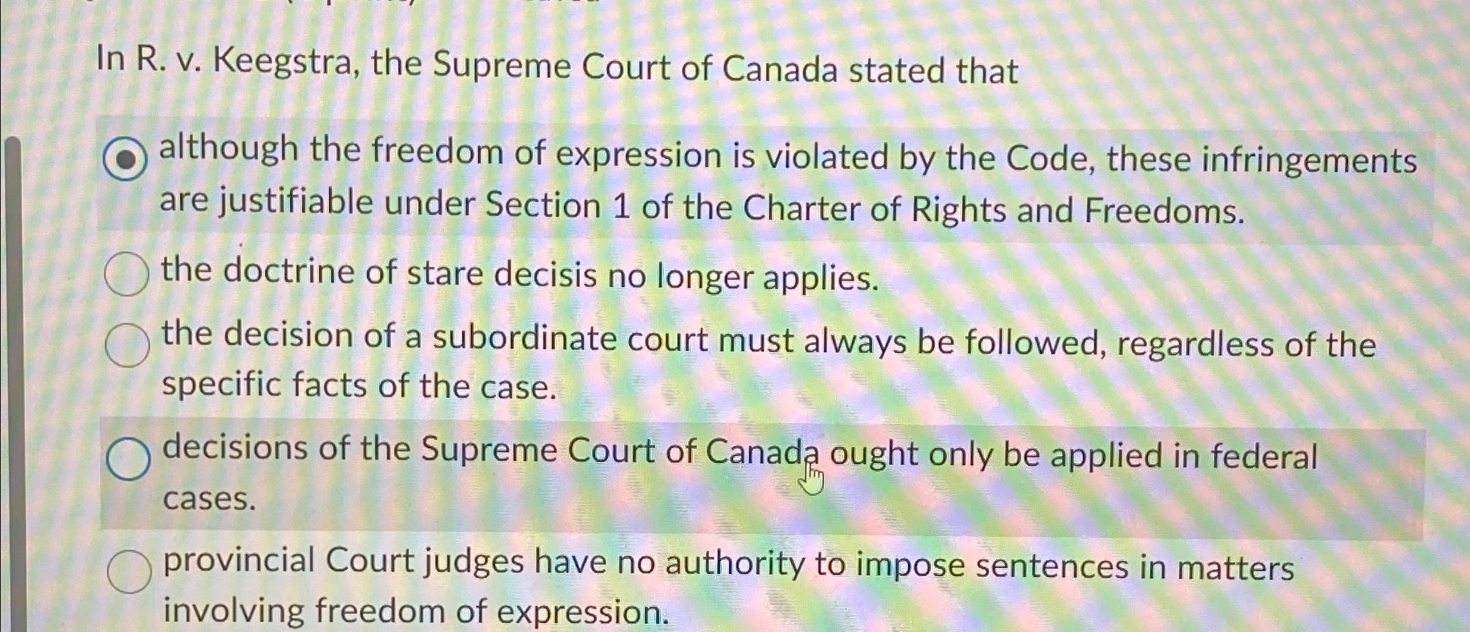Solved In R. ﻿v. ﻿Keegstra, the Supreme Court of Canada | Chegg.com