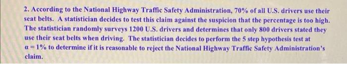 Solved 2. According to the National Highway Traffic Safety | Chegg.com