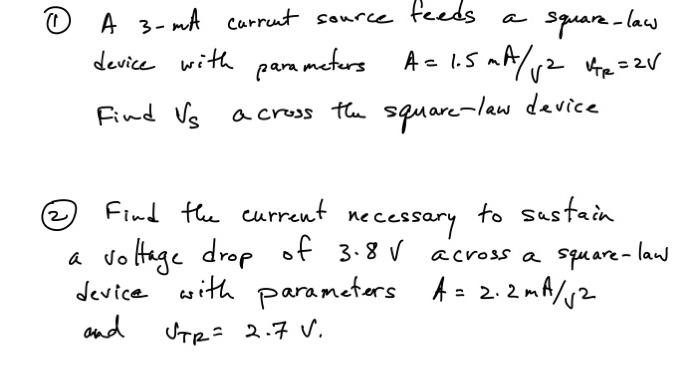 Solved 0 A 3-mt carrent source feeds a square_law device | Chegg.com