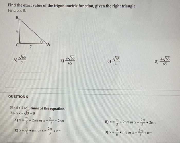 Solved Find the exact value of the trigonometric function, | Chegg.com