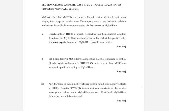 Solved SECTION C: LONG ANSWER/CASE STUDY (1 QUESTION, 20 | Chegg.com