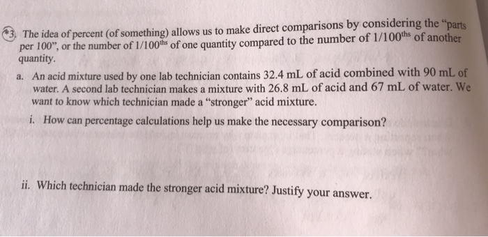 Solved The idea of percent (of something) allows us to make | Chegg.com