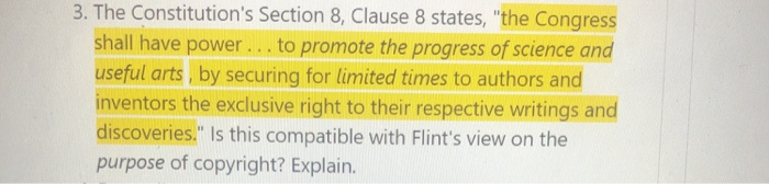 Solved 3. The Constitution's Section 8, Clause 8 states, | Chegg.com