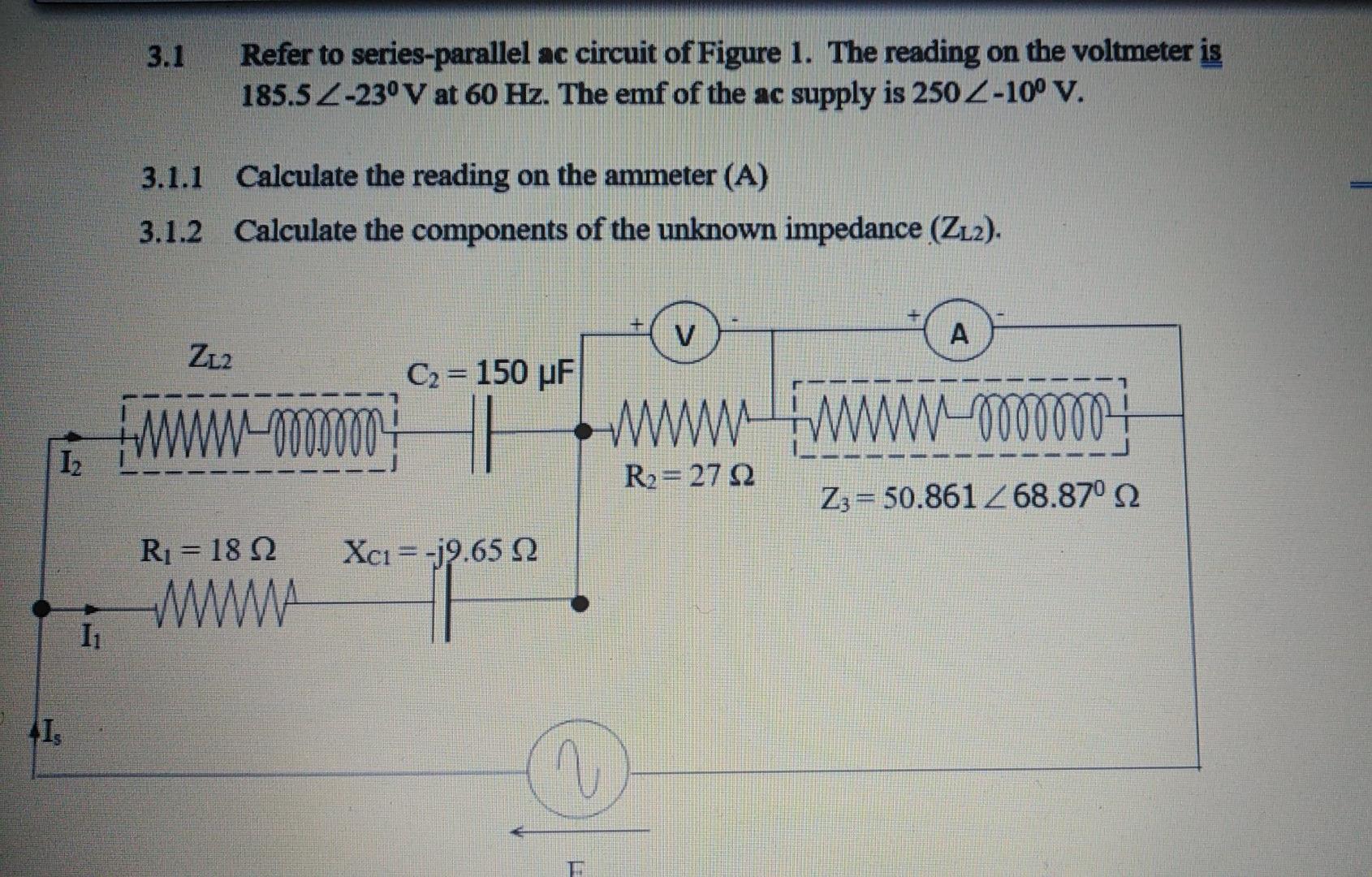 Solved 3.1 Refer to series-parallel ac circuit of Figure 1. | Chegg.com