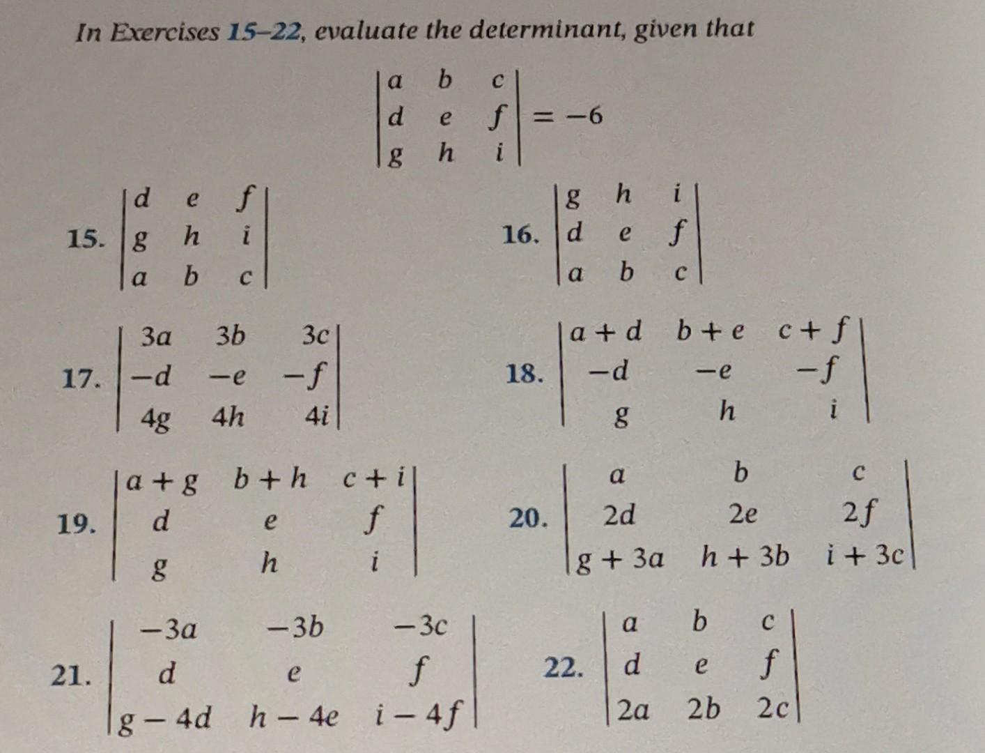 Solved In Exercises 15-22, evaluate the determinant, given | Chegg.com