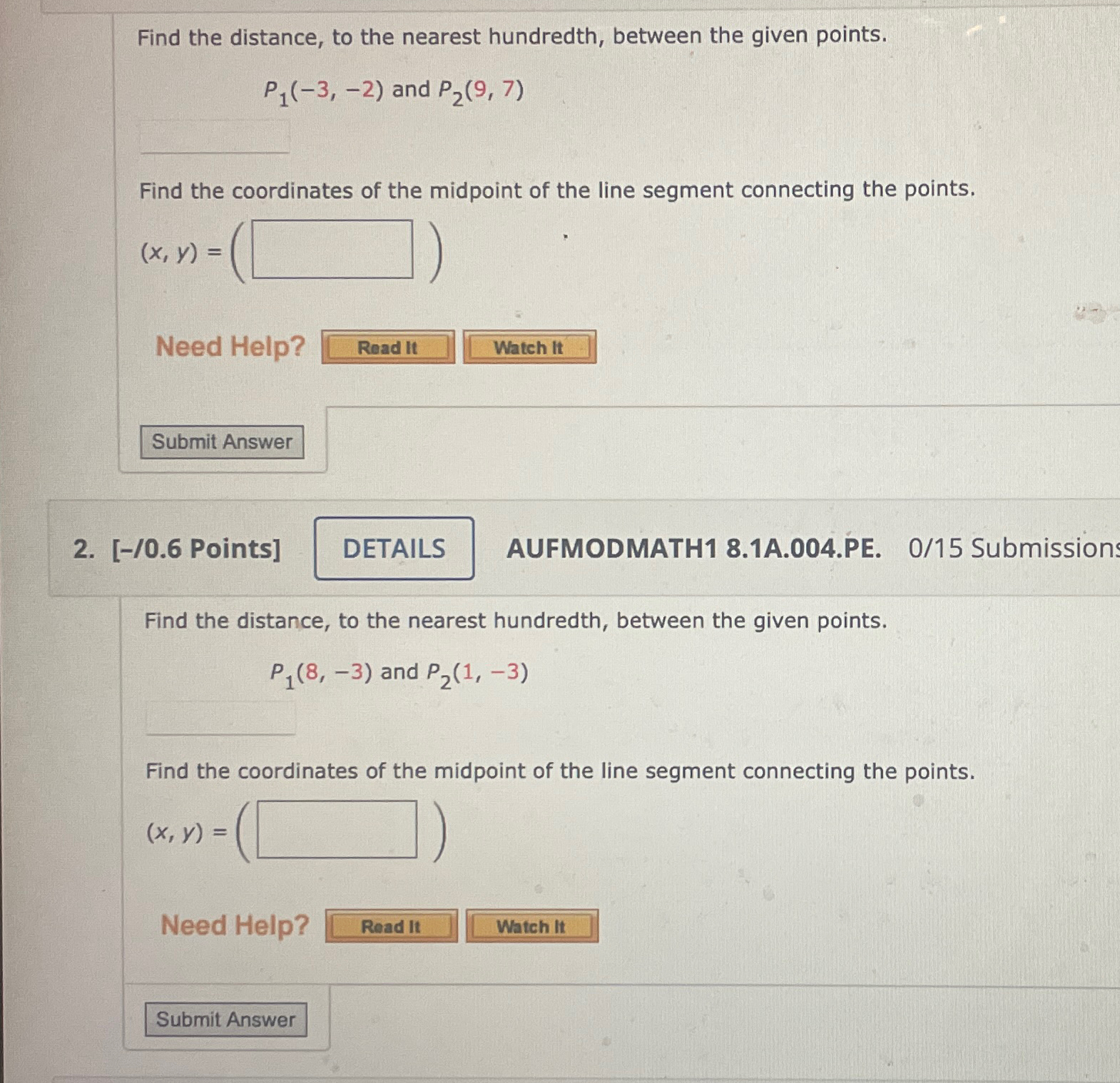 Solved Find the distance, to the nearest hundredth, between | Chegg.com