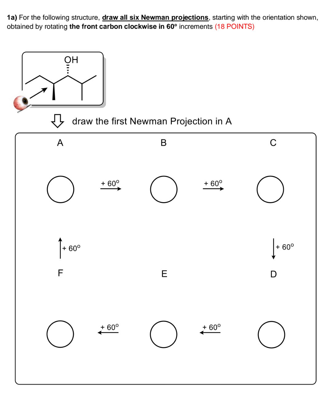Solved 1a) For the following structure, draw all six Newman | Chegg.com
