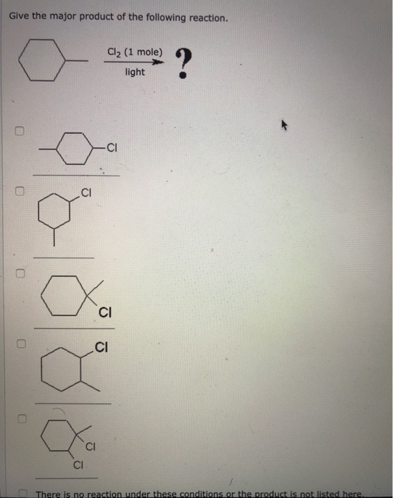 Solved Give the major product of the following reaction. Cl2 | Chegg.com