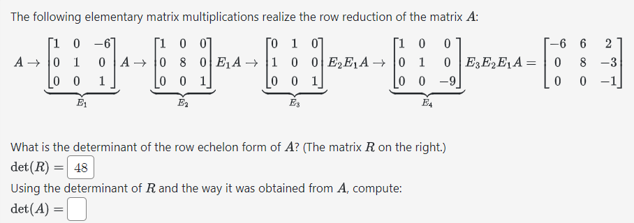 Solved The following elementary matrix multiplications | Chegg.com