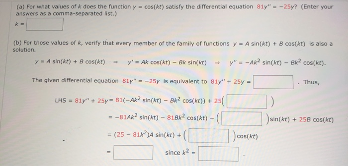 Solved (a) For what values of k does the function y = | Chegg.com