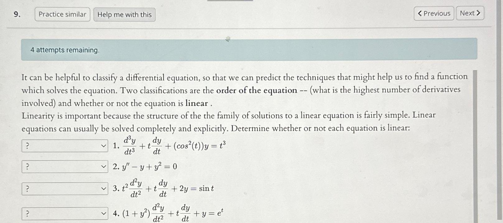 Solved 4 ﻿attempts remaining.It can be helpful to classify a | Chegg.com