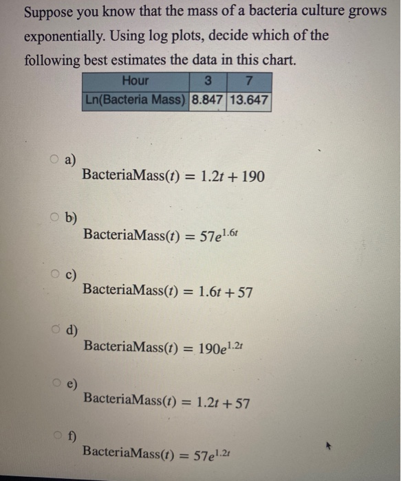 Solved Suppose you know that the mass of a bacteria culture | Chegg.com