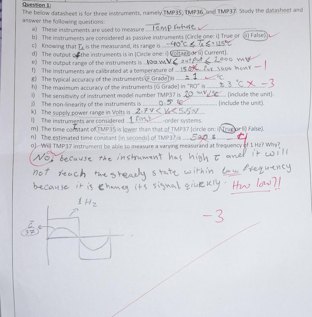 Solved Question 1: The below datasheet is for three | Chegg.com