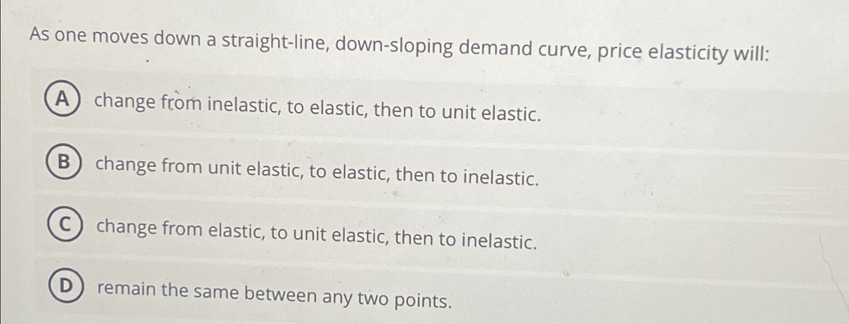 Solved As one moves down a straight-line, down-sloping | Chegg.com
