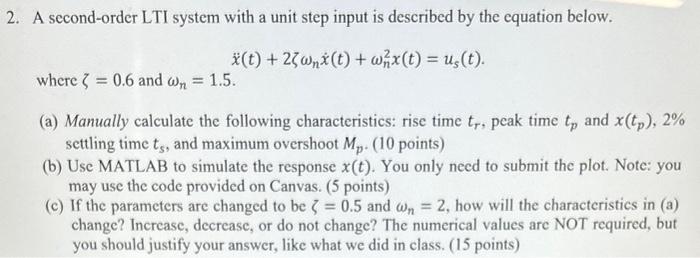 Solved A second-order LTI system with a unit step input is | Chegg.com