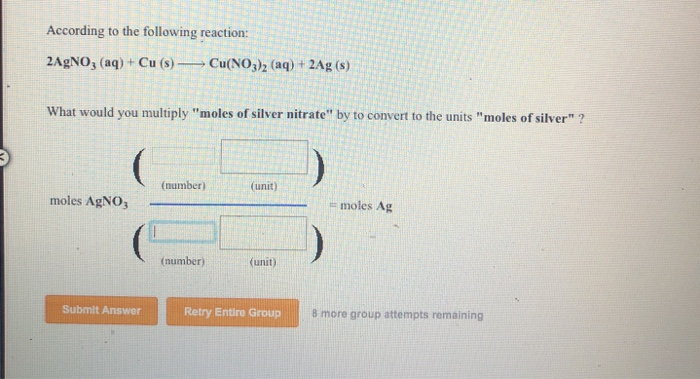 Solved According to the following reaction: 2AgNO3(aq) + | Chegg.com