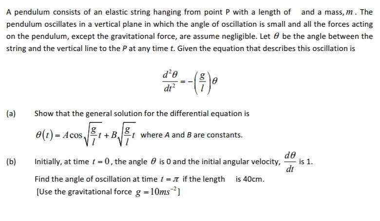 Solved A pendulum consists of an elastic string hanging from | Chegg.com