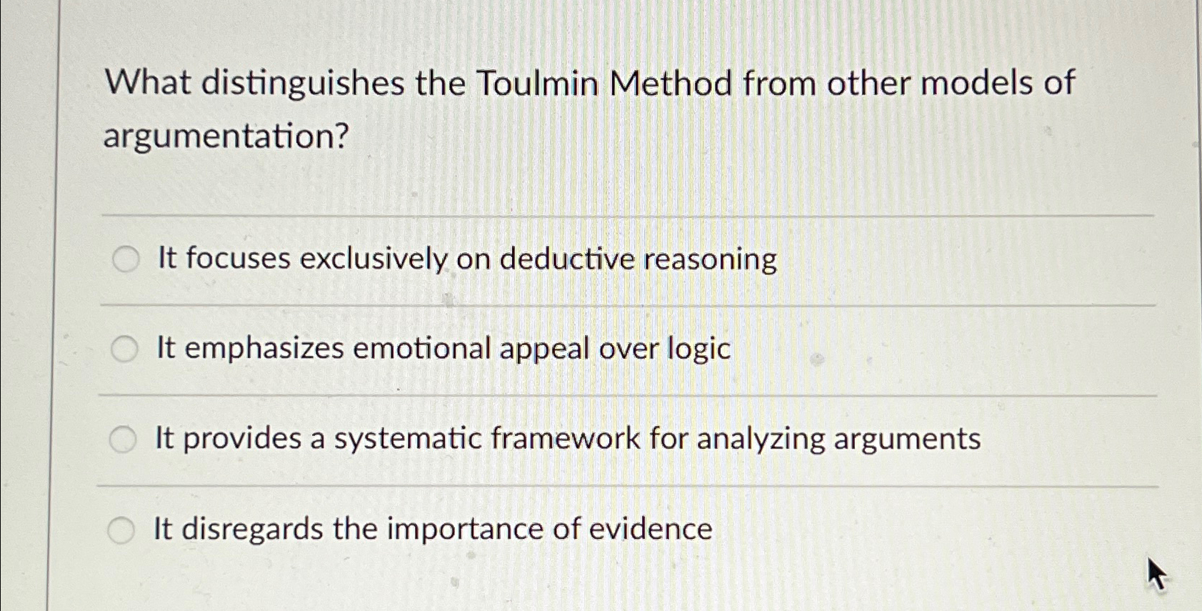 Solved What distinguishes the Toulmin Method from other | Chegg.com