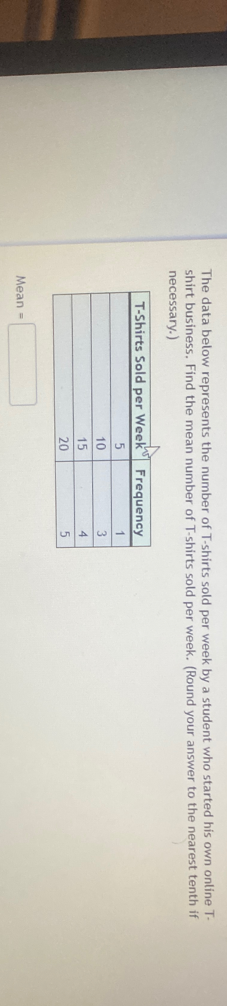 Solved The data below represents the number of T-shirts sold | Chegg.com