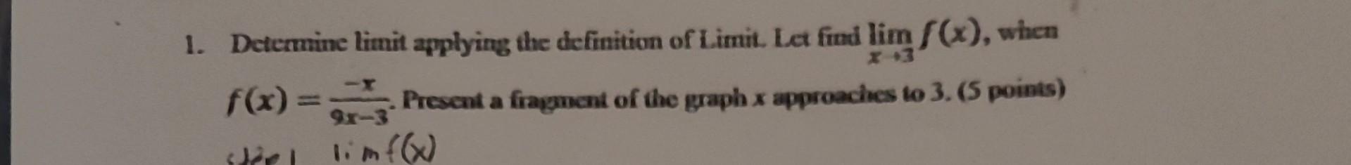 Solved 1. Determine limit applying the definition of Limit. | Chegg.com