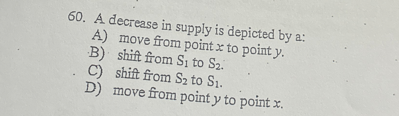 Solved A decrease in supply is depicted by a:A) ﻿move from | Chegg.com