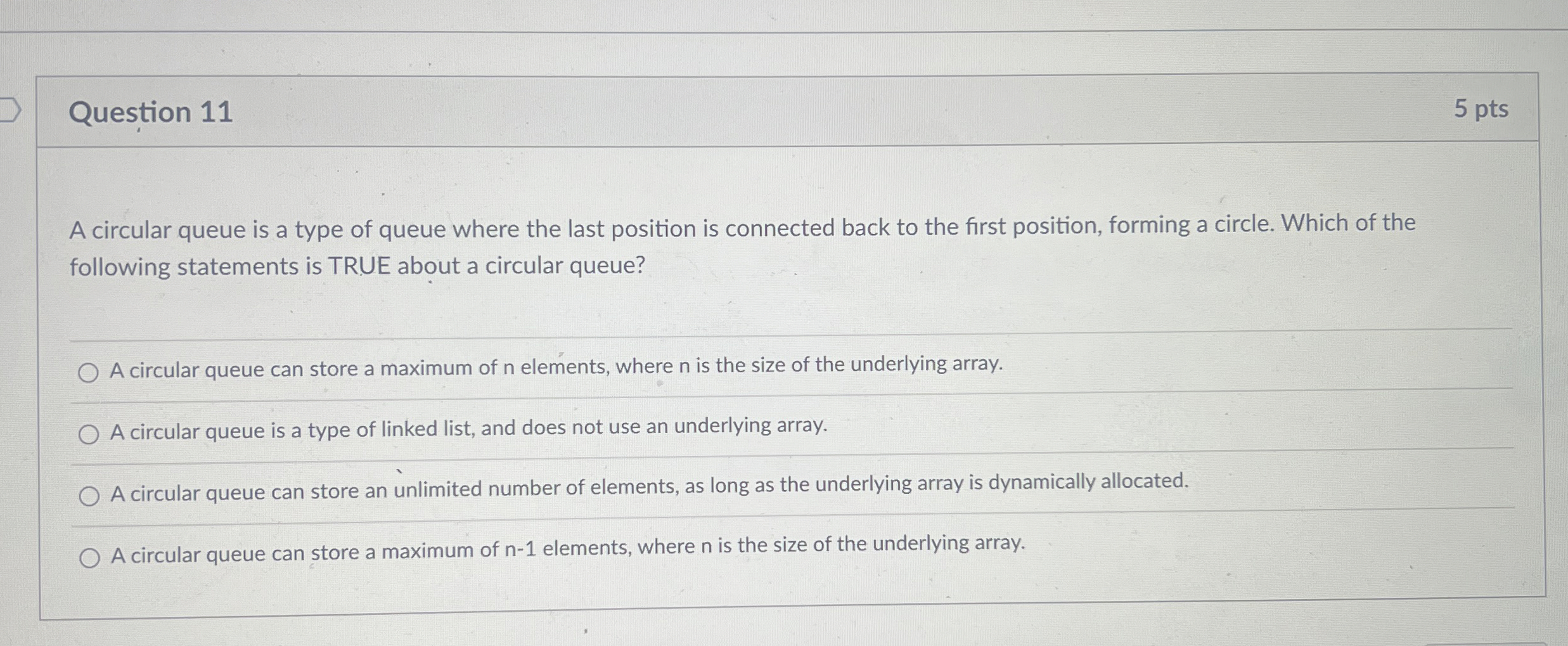 Solved Question 115 ﻿ptsA circular queue is a type of queue | Chegg.com