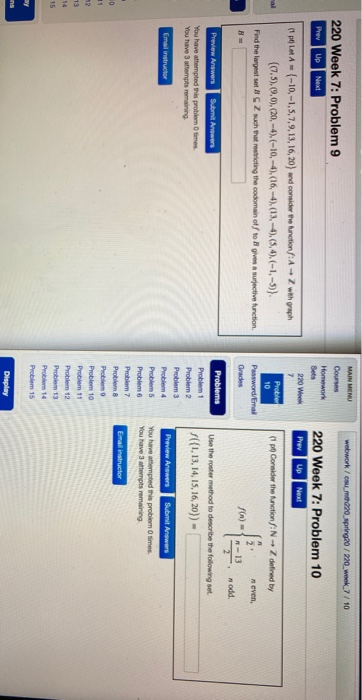 Solved webwork/csumt20_spring20 / 220_wook 7/10 Courses 220 | Chegg.com