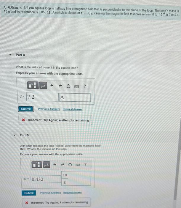 Solved An 6.0 cm×6.0 cm square loop is halfway into a | Chegg.com