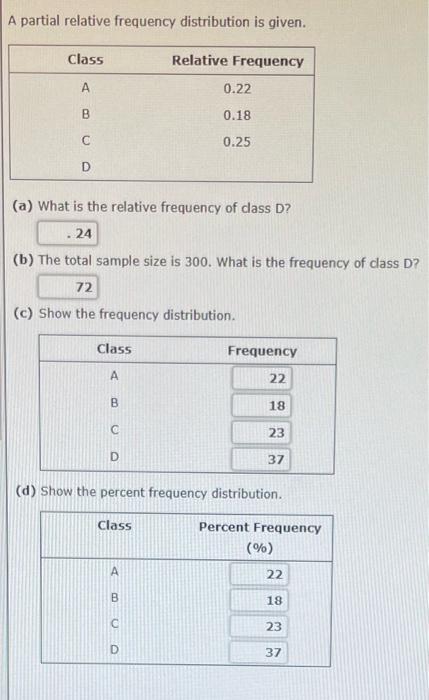 Solved A partial relative frequency distribution is given. | Chegg.com