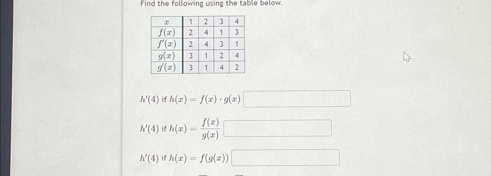Solved Find the following using the table | Chegg.com